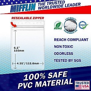 Mifflin-USA 4x6 Inch Plastic Card Holder and Lanyard Set (Black Lanyards, Clear XXL Pouch, 5 Pack), Lanyard and ID Passport Holder Set, Extra Large Name Badge Card Holder with Lanyards