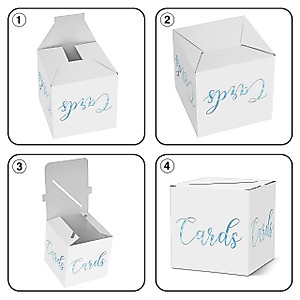 Classic Elegant Card Box – 1 Set Hot Stamping Card Receiving Box for Gift Envelope Money – Wedding Bridal Baby Shower Birthday Graduation Party Supplies Decorations ( 8"*8"*8", Baby Blue and Gold)-A10