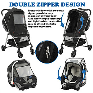 BAYWYI 3 in 1 Sun Shade and Mosquito Net for Stroller Sun Protection, Versatile Universal Double Zipper Baby Mosquito Net -