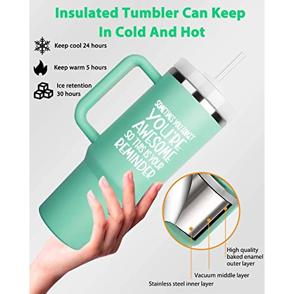 Inspirational Gifts for Women,Thank You Gifts, Retirement Gifts for Women Funny Birthday Gifts for Coworker, BFF, Mom, Wife, Sister 40 oz Tumbler With Handle and Straw Lid