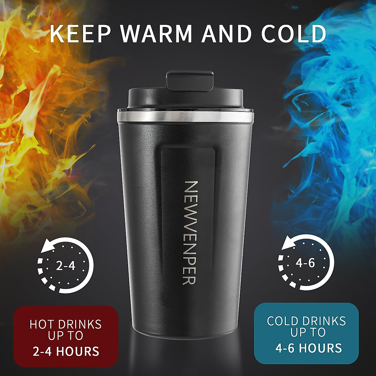 Newvenper Stainless Steel Vacuum Insulated Travel Coffee Mug, Led Temperature Display Insulated Tumbler, Leak Proof With Lid Keeps Cold And Warm, Suitable For Coffee, Tea And Beer (Black)