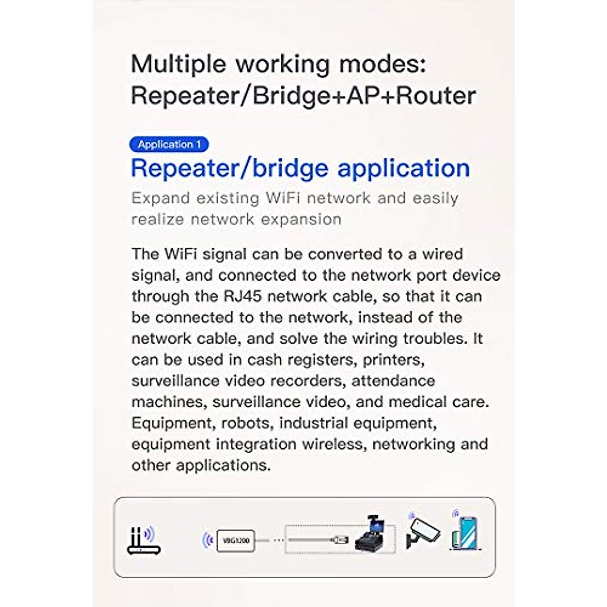 VONETS VBG1200 Industrial Mini Dual Band 2.4GHz/5GHz WiFi Bridge/Router/WiFi to Ethernet Adapter/AC1200 WiFi Signal Range Extender 1 RJ45 Male (10/100Mbps) USB/DC Powered for DVR IP Camera AGV