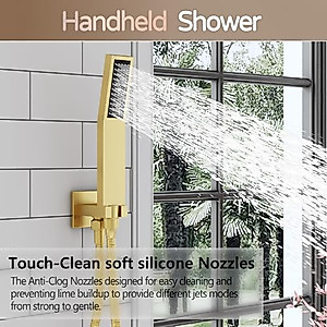 HomGoo Shower System with Tub Spout, Shower Faucet Set with 10-Inch Rain Shower Head, Handheld Shower head and Shower Faucet Trim valve, Wall Mounted Bathroom Shower Combo Set,Gold