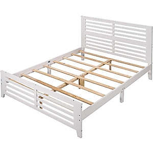 STP-Y Queen Bed Frame with Headboard Wood Platform Queen Bed,No Box Spring Needed (White, Queen) (Color : White, Size : Queen)