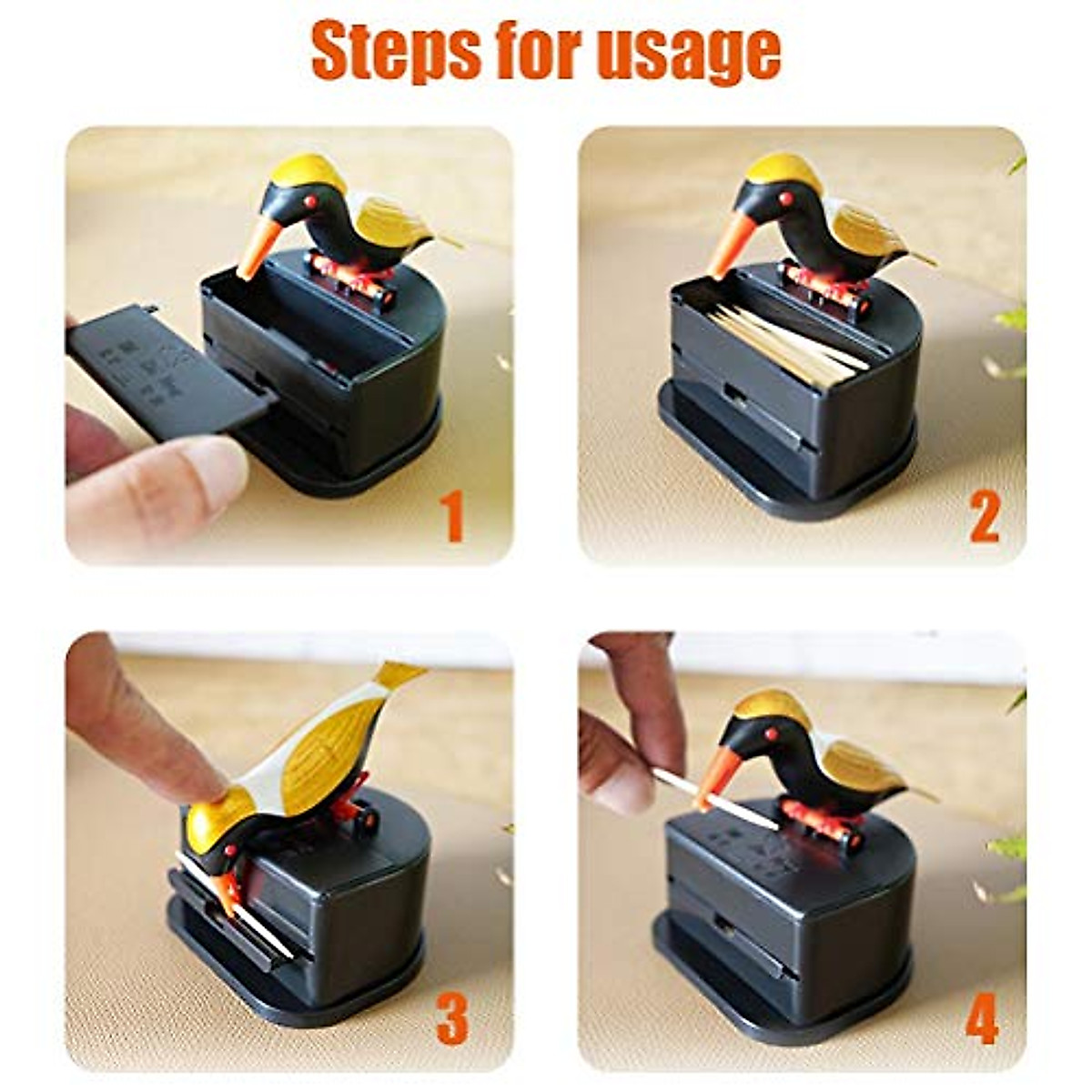 Hinder Toothpick Dispenser,Automatic Bird Toothpick Box Bird Woodpecker Toothpick Dispenser Table Toothpick Box Case Storage