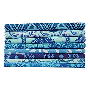 Soimoi 8 Pc Fat Quarter Bundle, Asian Batik Print 18"x 22" DIY Patchwork- 100% Cotton Pre-Cut Quilting Fabric Medium Blue