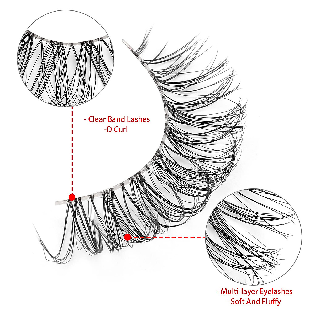 DSLONG Cat Eye Lashes Looks Like Eyelash Extensions, Russian Strip Clear Band Natural Look Wispy Lashes, D Curl Fluffy Volume Cross Multi layered Invisible Band Eyelashes (02B)