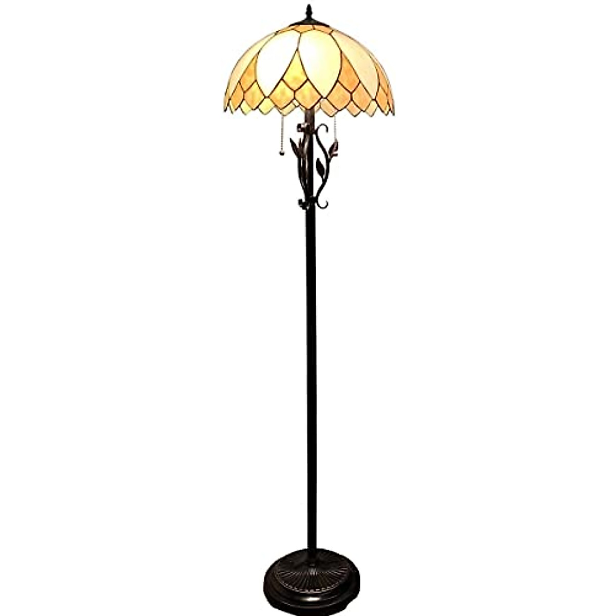 Bieye L10731 Lotus Flower Tiffany Style Stained Glass Floor Lamp with 16-inch Lampshade, 61-inch Tall