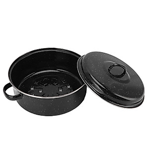 Covered Round Roaster, Non Stick Roasting Pan With Lid and Shelf, Speckled Black Large Capacity Multi Use Roaster Pan, Enamel Broiler Pan for Turkey, Meat, Vegetables, Sweet Potatoes, Chestnuts(26cm)