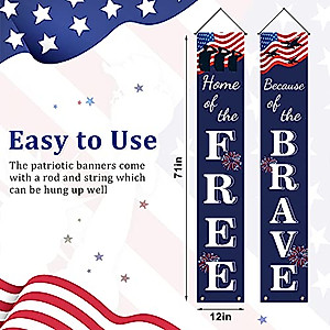 American Flag Patriotic Porch Sign Hanging Banner - Patriotic Party Decor Supplies for 4th of July Decorations/ Memorial Day/ Veterans Day/ Independence Day/ Labor Day - Outdoor/ Indoor/ Home/ Wall