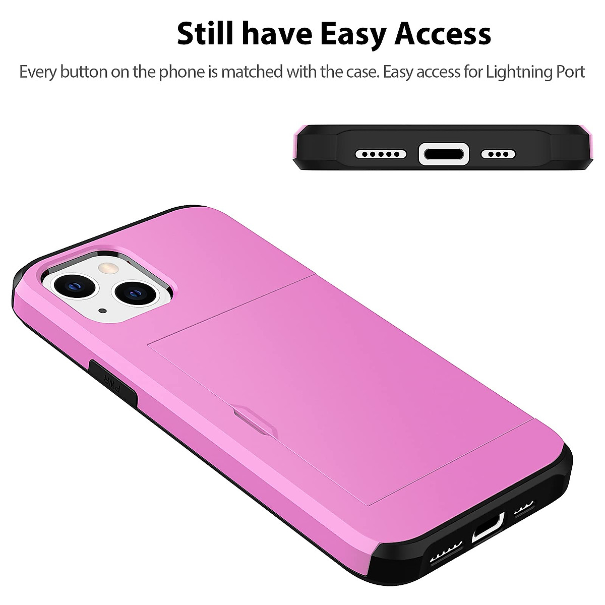 Jiunai Compatible with iPhone 13 Mini Case, Credit Card IDs Holder Wallet Back Pocket Slide Cover Card Slot Dual Layer Bumper Shell Rubber Cover Phone Case Designed for iPhone 13 Mini 5.4'' 2021 Pink