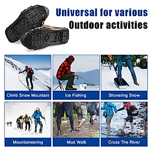 Ice Snow Traction Cleats Crampons for Boots Shoes Non-Slip Overshoe Walk Traction Cleat for Walking on Snow and Ice 24 Steel Ice Cleats for Men Women Kids Jogging Hiking (1 Pair, Size S)