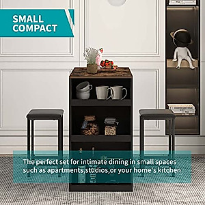 BALUS 3-Piece Dining Table Set for 2 with 3 Storage Shelves, Counter Height Dining Table Set with 2 Barstools for Kitchen, 35.4 Inch Bar Table and Chairs Set, Sturdy Metal Frame, Thicken Wood Top