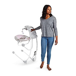 Ingenuity InLighten 6-Speed Baby Swing - Easy-Fold Frame, Swivel Infant Seat, Nature Sounds, Light Up Mobile - Flora the Unicorn (Pink)