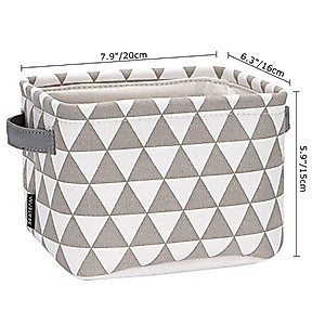 Sea Team Foldable Mini Square New Grey and White Geometric Theme 100% Natural Linen & Cotton Fabric Storage Bins Storage Baskets Organizers for Shelves & Desks - Set of 4 (Grey)