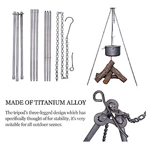 iBasingo Outdoor Titanium Pot with Lid Folding Handle Camping Hanging Cookware Hiking Picnic Ultralight Bowl Tableware (Ti9013O-Tripod)