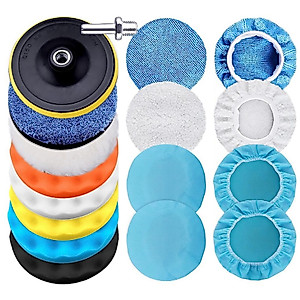 Harewu 17 Pcs Polishing Pads Kit,3 Inch Sponge Buffing Pads,Buffer for Car Detailing, Polishing Wheel for Drill,Car Buffer Polisher Kit Drill Buffing Kit for Car Polishing, Waxing, Sealing Glaze