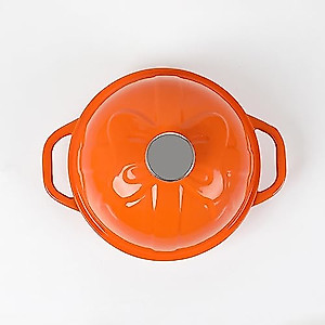 HAWOK Cast Iron Bread Cloche, Dia. 6.3inch/16cm, with Proofing Basket and Dough Scoring Knife, Sourdough Baking Pan Enameled Orange