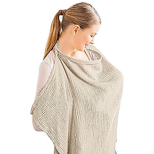Konssy Muslin Nursing Cover for Baby Breastfeeding, Breathable 100% Cotton Breastfeeding Cover with Rigid Hoop for Mother Nursing Apron, Multi-use Carseat Canopy (Summer Wheat)