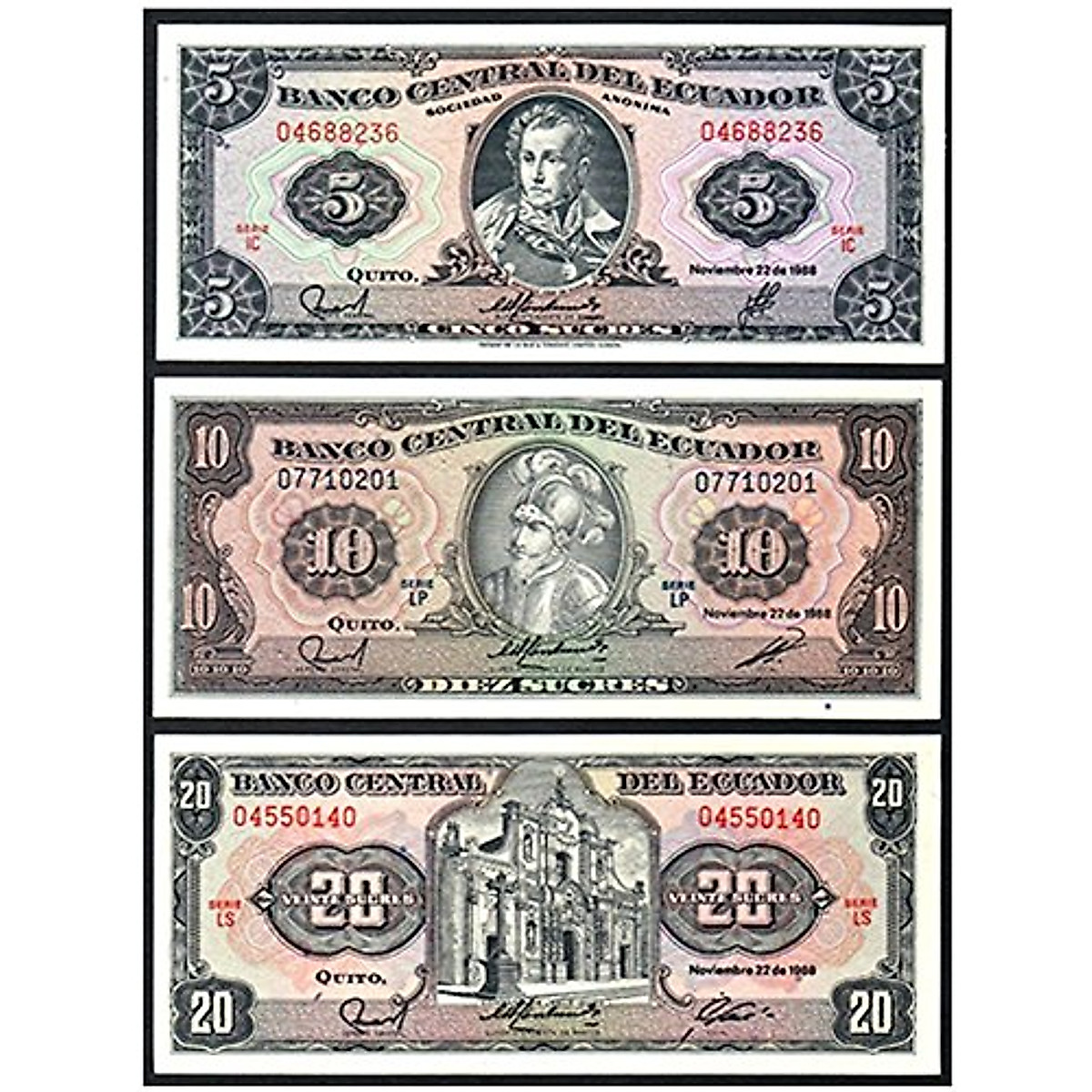 EC 1988 ECUADOR FLAWLESS 1988-99 COMPLETE DENOMINATION SET! 11 DIFF SCARCE BANKNOTES!! Gem Crisp Uncirculated