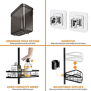 Foukus Shower Caddy, 2 Pack Bathroom Shower Organizer, Adhesive Shower Shelves with hooks and Hanging Cups, No Drilling Rustproof Stainless Steel Bathroom Caddy for Shower Storage