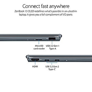 ASUS ZenBook 13 OLED Ultra-Slim Laptop, 13.3” OLED FHD NanoEdge Bezel Display, AMD Ryzen 5 5500U, 8GB LPDDR4X RAM, 512GB PCIe SSD, NumberPad, Wi-Fi 5, Windows 10 Home, Pine Grey, UM325UA-DS51