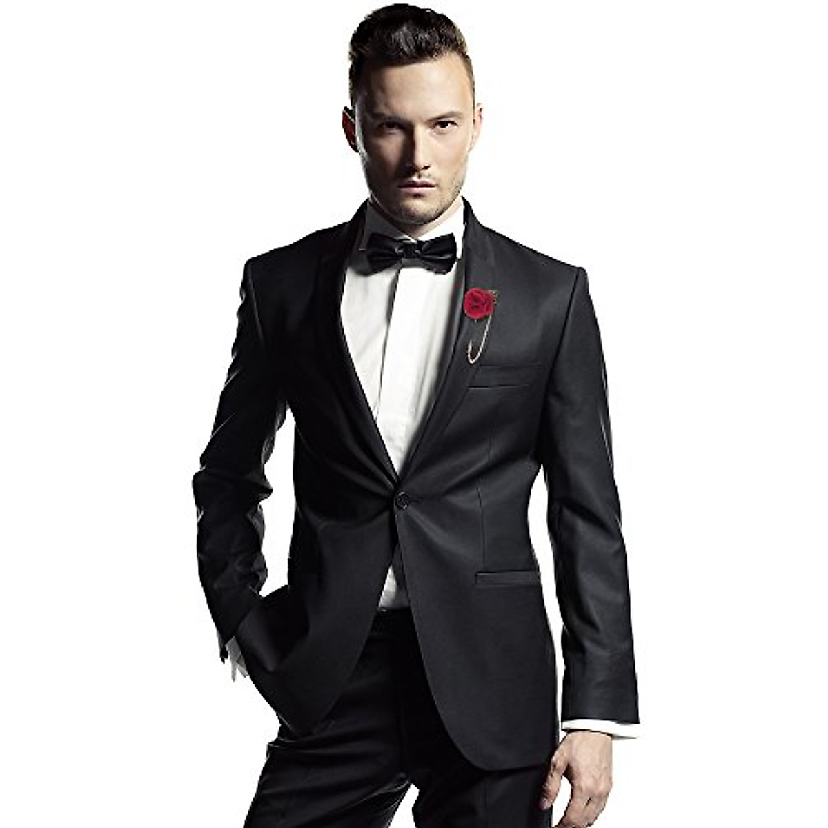 Shappy Men's Satin Lapel Pins with Metal Chain, Handmade Boutonniere Pins with Metal Chain and Storage Box (15 Colors)