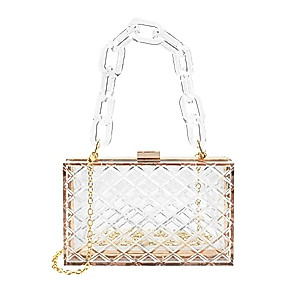 Clear Purse Acrylic Box, Women Evening Clutch Bag, Transparent Stadium Approved Crossbody Shoulder Handle Handbag Fits Party, School Prom & Concerts