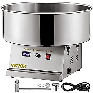 VEVOR Electric Cotton Candy Machine, 19.7-inch Cotton Candy Maker, 1050W Candy Floss Maker, Silver Commercial Cotton Candy Machine with Stainless Steel Bowl and Sugar Scoop, Perfect for Family Party