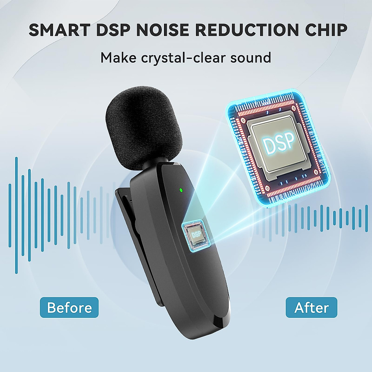 macvor 393FT Wireless Lavalier Mics for iPhone, Android, Laptop - Noise-Reducing Mini Microphones for Video Recording, Streaming, Interviews, Vlogs, YouTube, TikTok