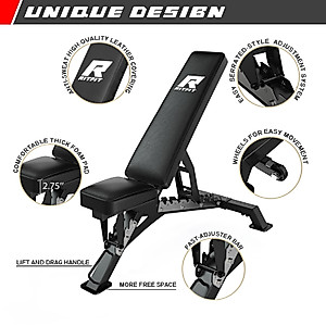 RitFit Squat Rack Power Cage Home Gym Package, Includes 1000LBS Power Rack with LAT Pull Down, Weight Bench, Rubber/Bumper Plates Set with Olympic Barbell (Package 1.6K (Bumper Plate 230LBS))-Orange