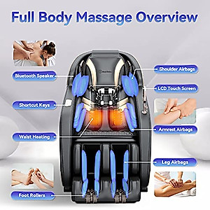Real Relax PS6000 Zero Gravity Full SL Track Shiatsu Massage Recliner with Body Scan Handrail Shortcut Key Heat Foot Roller, Black 58.3D x 31.5W x 61.5H in