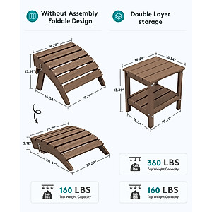 SERWALL 5-Piece Adirondack Chair and Ottoman and Table Set, Brown