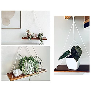 JOFAMY 2-Pack Macrame Hanging Shelves 15.8 in with Wood Hanger, Boho Floating Shelves Indoor for Bathroom, Bedroom, Toilet, Kitchen, Office, Living Room Decor