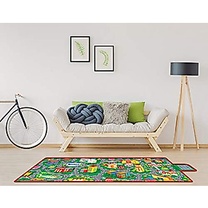 beetoy Car Rug Play Mat, Car Mat for Kids Toy Cars, Car Play Rug Toy Car Mat Large Car Play Mats for Kids City Life Race Car Track Rug Portable Anti-Slip Educational Rug with Roads for 6 Toy Cars