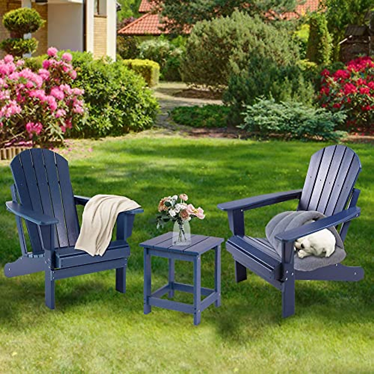 LZRS Adirondack Square Side Table, Pool Composite Patio Table,HDPE End Tables for Backyard,Pool, Indoor Companion, Easy Maintenance & Weather Resistant(Navy Blue)