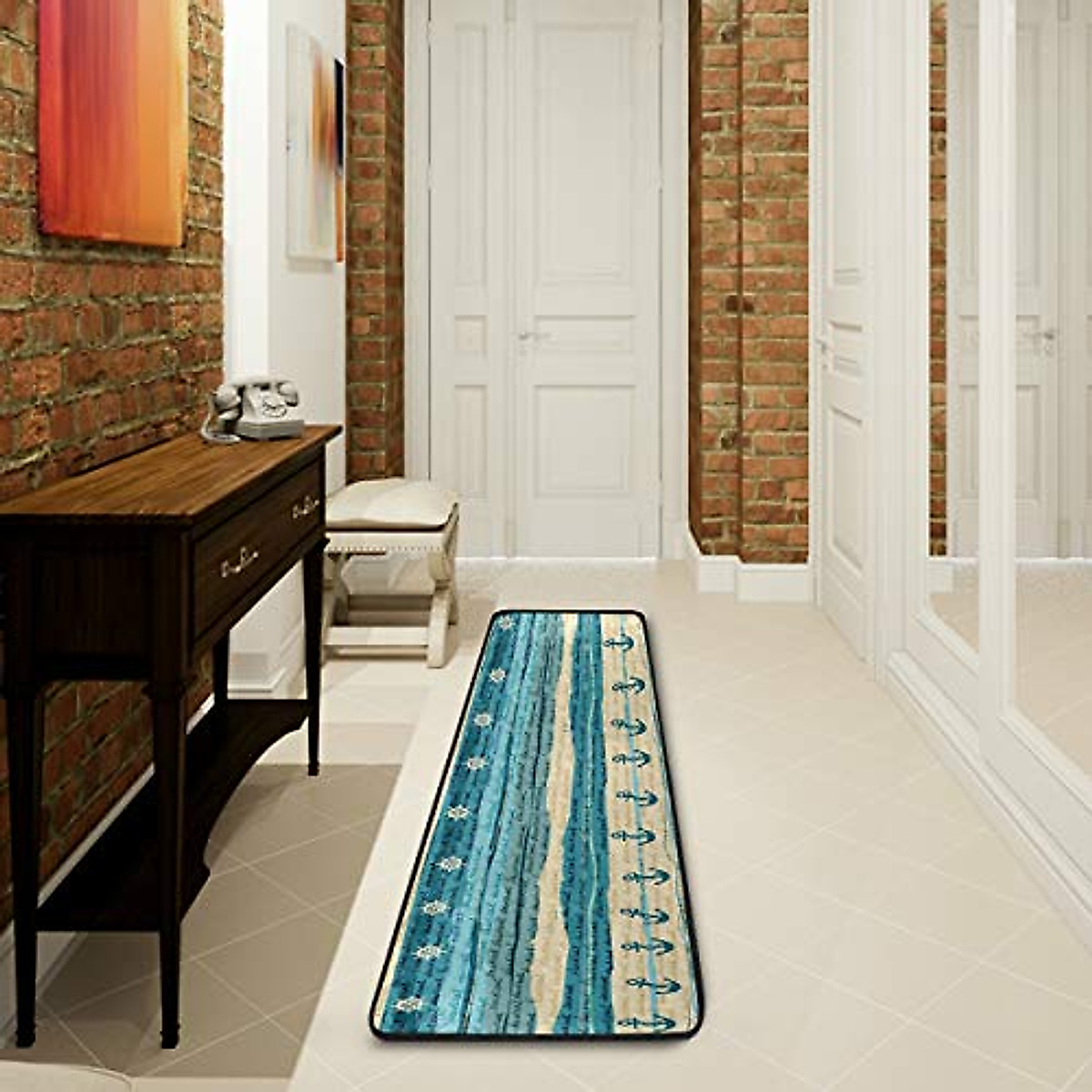 ALAZA Nautical Style Runner Area Rug Non Slip Floor Mat for Hallway Entryway Living Room Bedroom Dorm Home Decor 72x24 inches