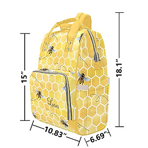 Yeshop Bee Honey Yellow Personalized Diaper Bag Backpack Tote with Name,Custom Travel Nappy Mommy Bag Backpack for Baby Girl Boy Gift, 10.83x6.69x15 inch
