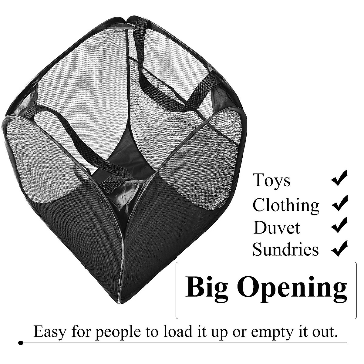 WEHUSE Pop Up Hampers for Laundry, Large Foldable Mesh Laundry Basket Collapsible, Black