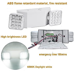 Fyngntny Led Emergency Lights, Commercial Emergency Light with Battery Backup, Dual Head Emergency Lights for Home Power Failure, Emergency Exit Light Fixture for Business, Hardwired White 12 Pack