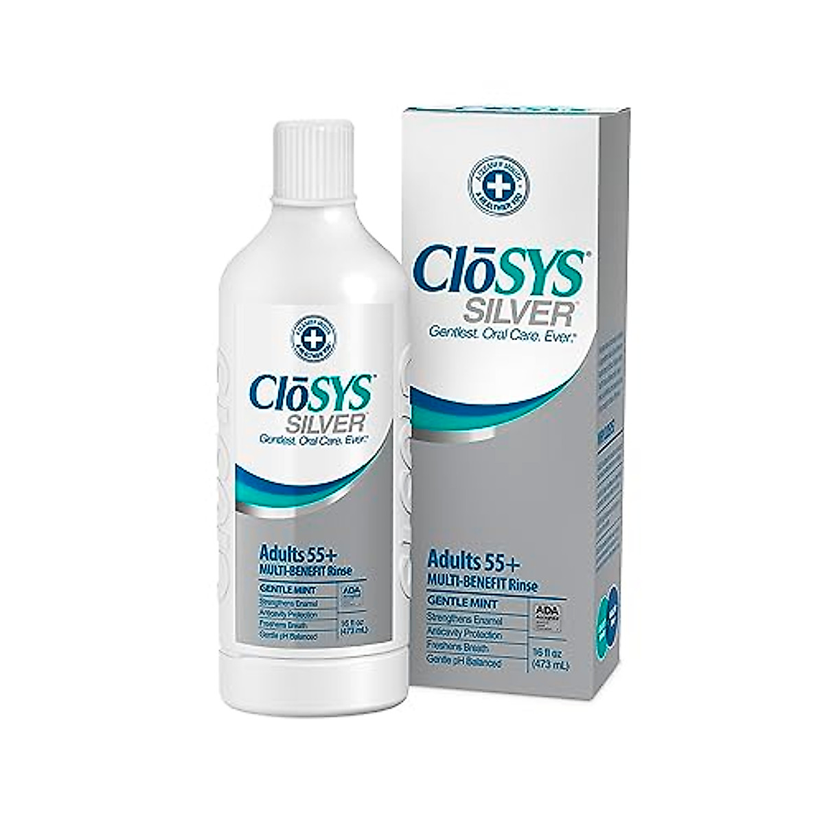 CloSYS Silver Fluoride Mouthwash, 16 Ounce (Pack of 2), Gentle Mint, for Adults 55+, Alcohol Free, Dye Free, pH Balanced, Fights Cavities and Strengthens Tooth Enamel