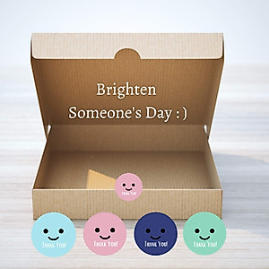 Mobiusea Party Thank You Stickers Roll | Happy Smiley Faces |1.5 inch | Waterproof | 500 Labels for Small Business, Packaging, Mailer Seal Stickers, Baby Showers, Kids Birthday Party | 4 Color Designs