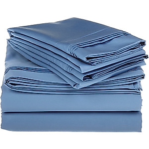 Superior Egyptian Cotton 4 Piece Sheet Set, 700 Thread Count, Eco-Friendly, Sustainable Sheets, Ultra-Soft Basics, Solid, Deep Pocket Fitted Sheet, Flat Sheet, Pillowcases, Medium Blue, Queen