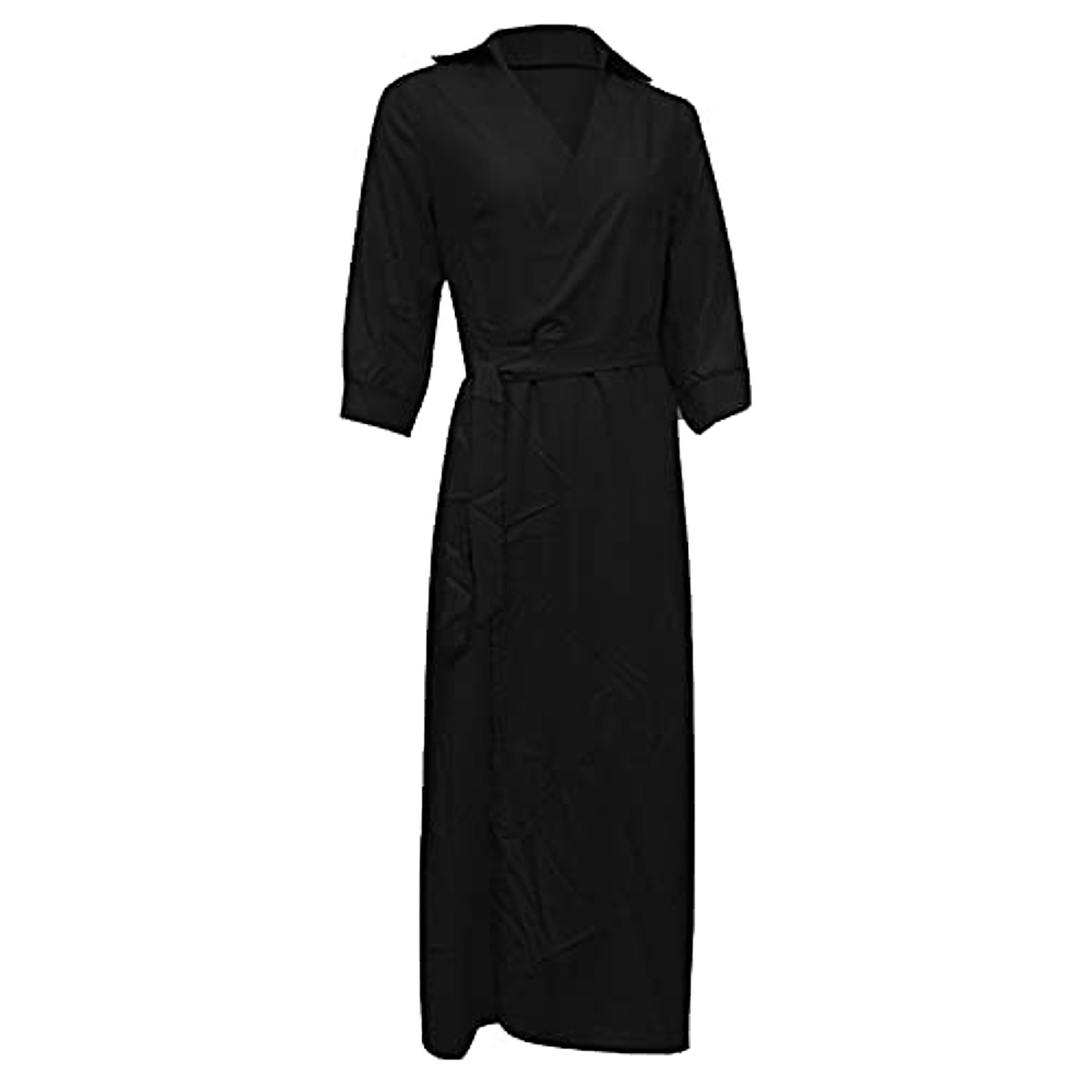 Bravetoshop Women's Summer Wrap Dress Casual V Neck Half Sleeve Midi Dress Club Party Y2k Streetwear (Z-Black,XL)