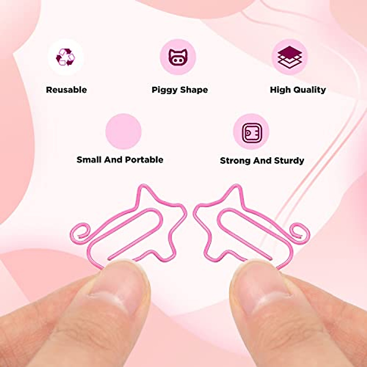 RAYNAG 50 Pieces Cute Pig Shaped Small Paper Clips Bookmark Clips for Office School Home ,Pink