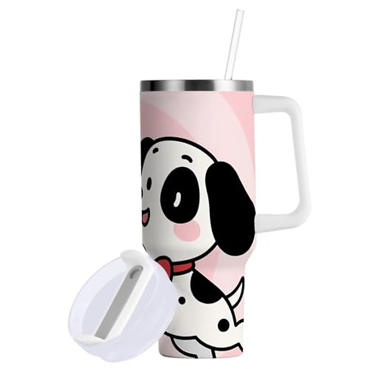 Nexawaveo Stainless Steel Tumbler with Handle and Straw Running Puppy Fits in Standard Cup Holder Iced Coffee Cups for Smoothie Cocktail Beer Soda Fruit Juice