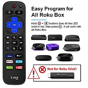 [w/Cover] 1-clicktech Remote for All Roku TV w/ 12 Opt. APPs, for TCL Roku/Hisense Roku/Onn Roku/Sharp Roku/All Built-in Roku TVs, or Roku Box【NOT for Stick】(Remote + Red Cover)