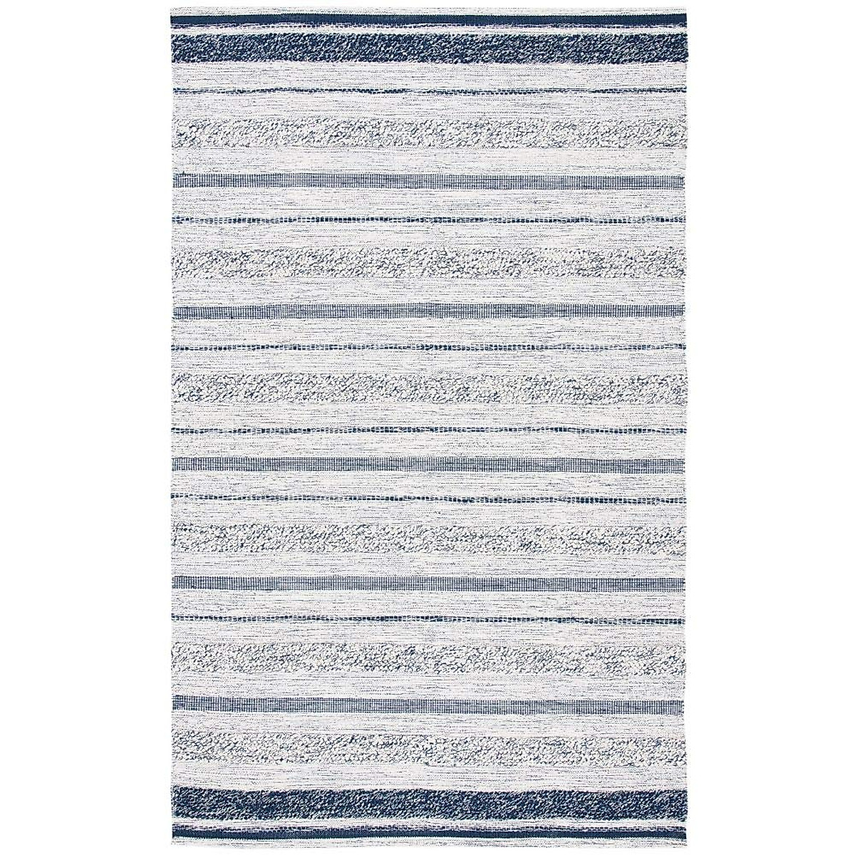 SAFAVIEH Striped Kilim Collection 6' x 9' Ivory / Navy STK517A Handmade Flatweave Cotton Area Rug