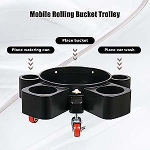 CNQLIS 5 Gallon Bucket Dolly with 5 Smooth-Rolling Swivel Casters,Two of Them Have Locking Brakes for Car Washing Detailing Smoother Maneuvering,Bearing 250lb, Black