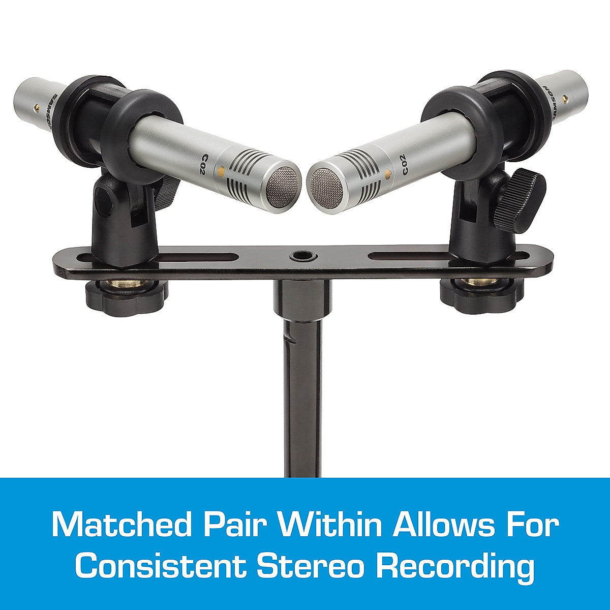 Samson Pencil Condenser Microphones, Silver (SAM C02PR) & Amazon Basics XLR Microphone Cable for Speaker or PA System, All Copper Conductors, 6MM PVC Jacket, 25 Foot, Black